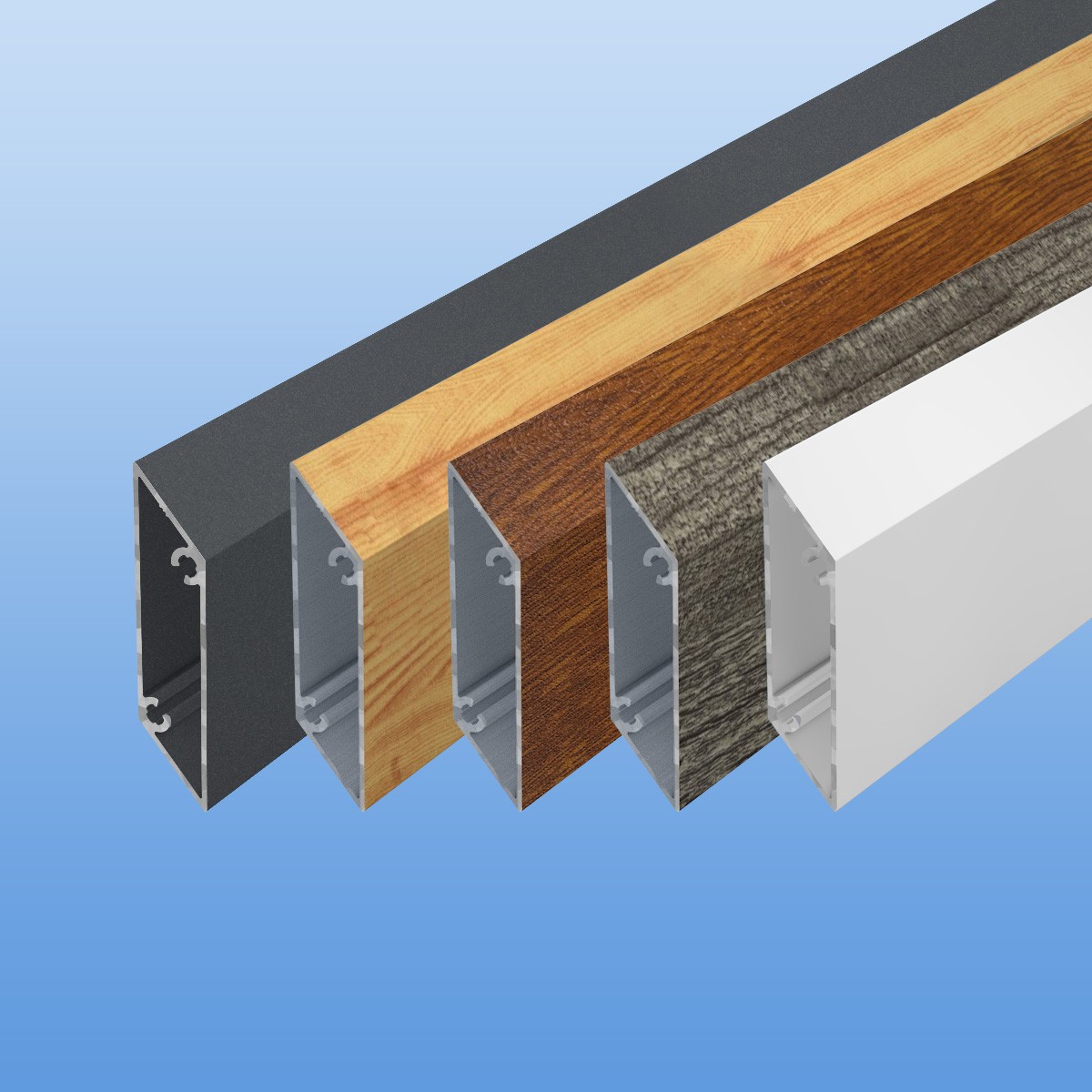 Rhombusprofile aus Aluminium, egal ob einfarbig oder mit Holzdekor